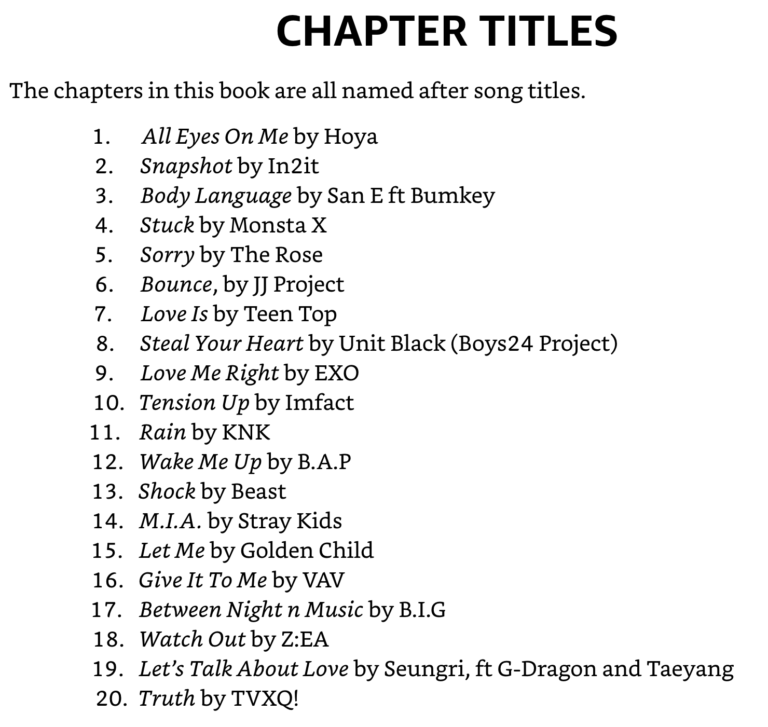 chapter titles — UnitedKpop